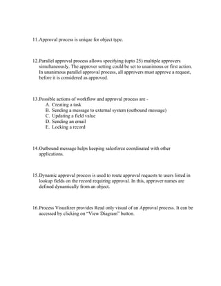 Approvals and workflow in salesforce | DOCX