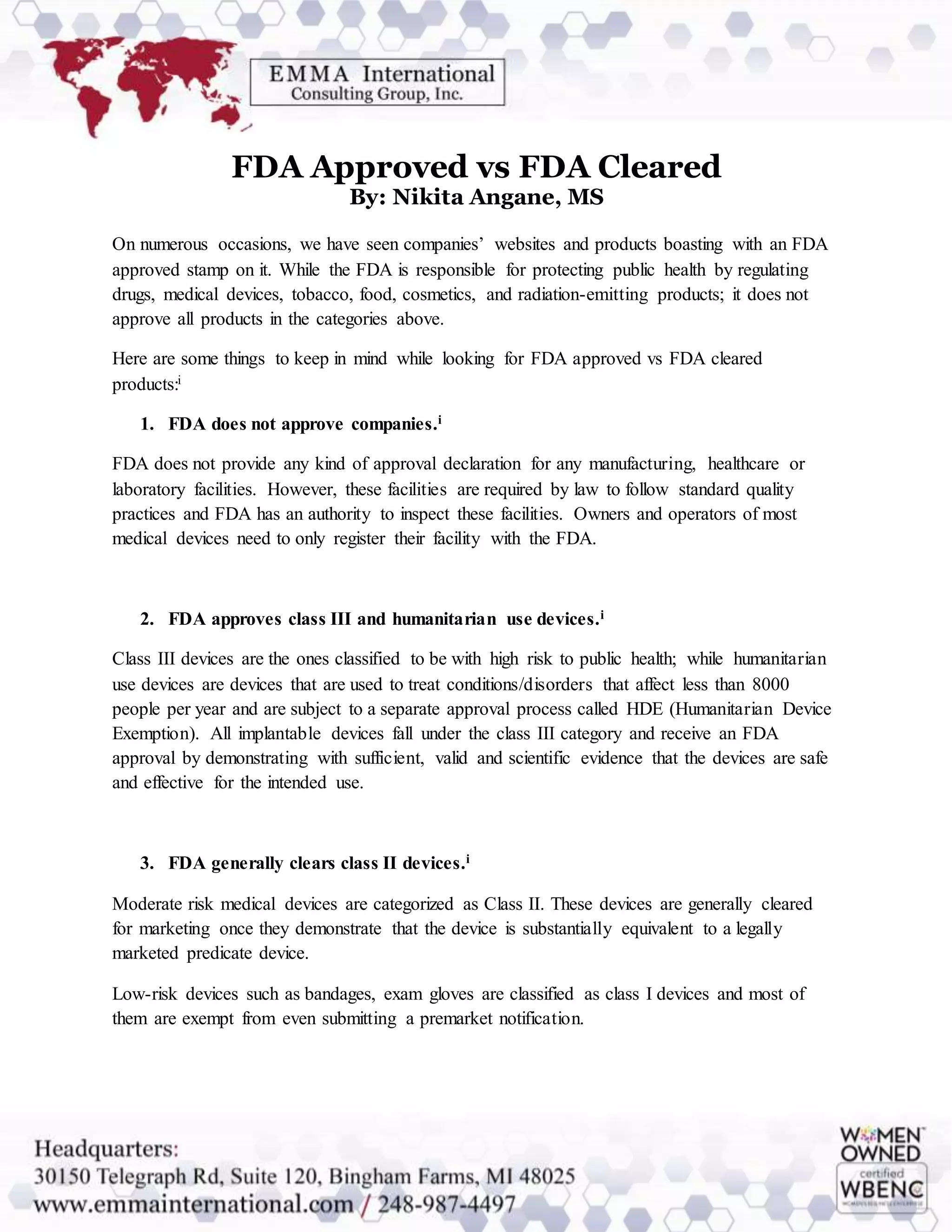 FDA Approved vs FDA Cleared | DOCX