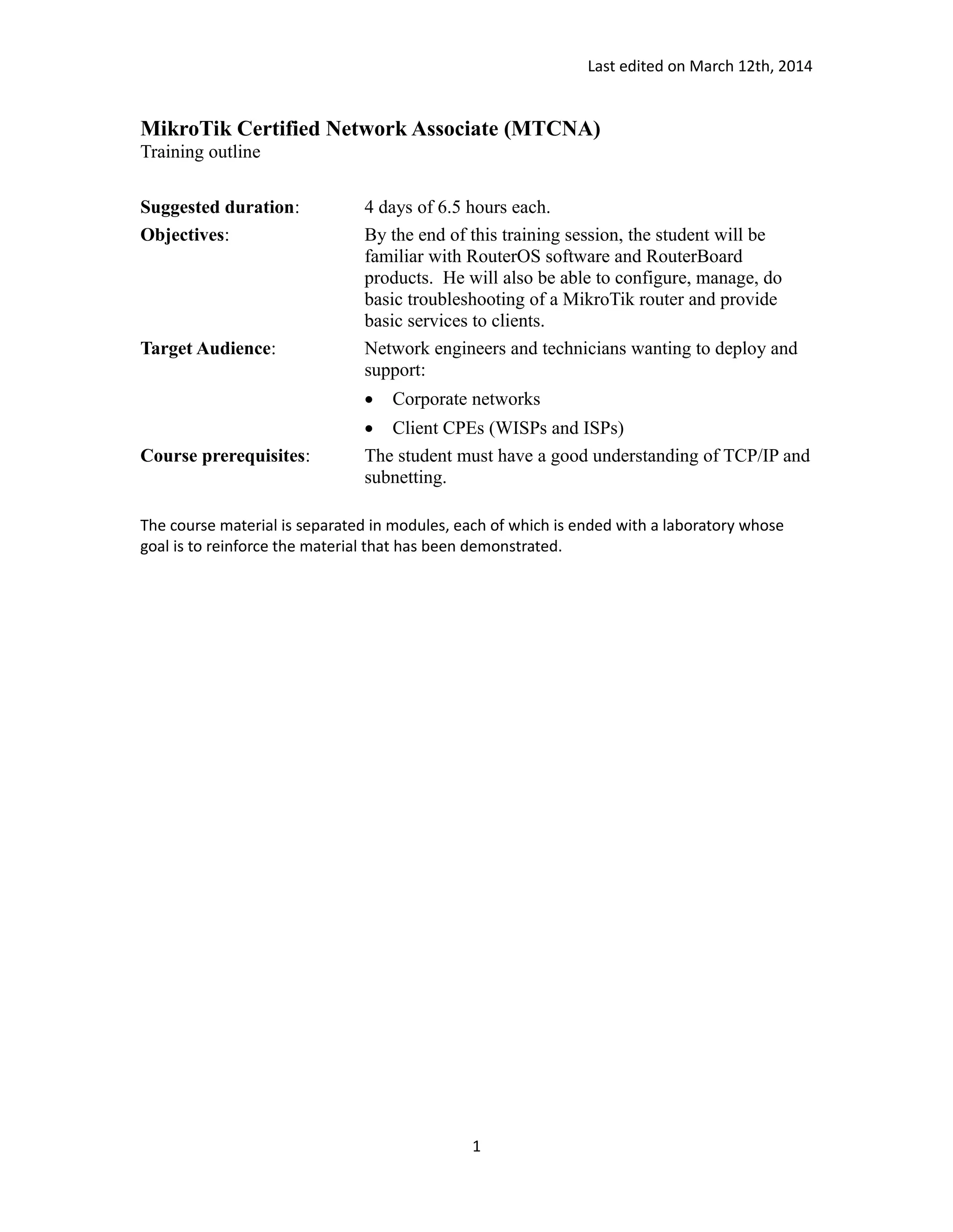 Approved MikroTik training programs and certificates outlines | PDF ...