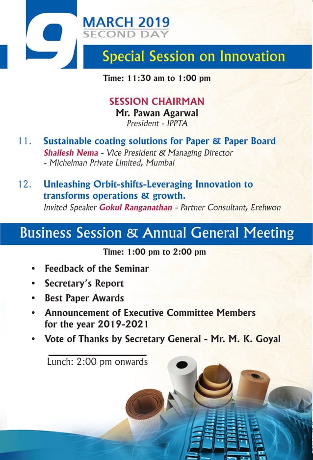 DETAILED PROGRAMME OF IPPTA AGM & SEMINAR 2019 | PDF