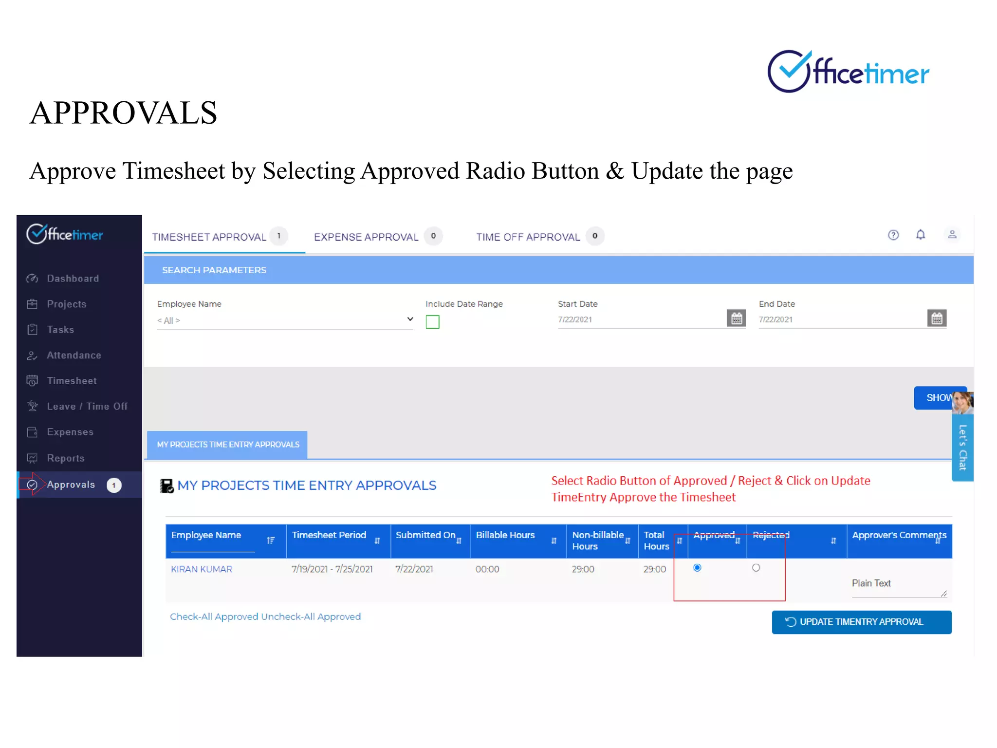 Approve Timesheet in OfficeTimer - OfficeTimer Fully Free Time Tracking ...