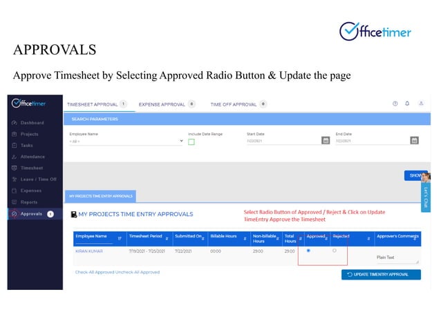 Approve Timesheet in OfficeTimer - OfficeTimer Fully Free Time Tracking ...