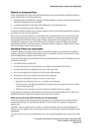 Approving fees: A guide for creditors | PDF