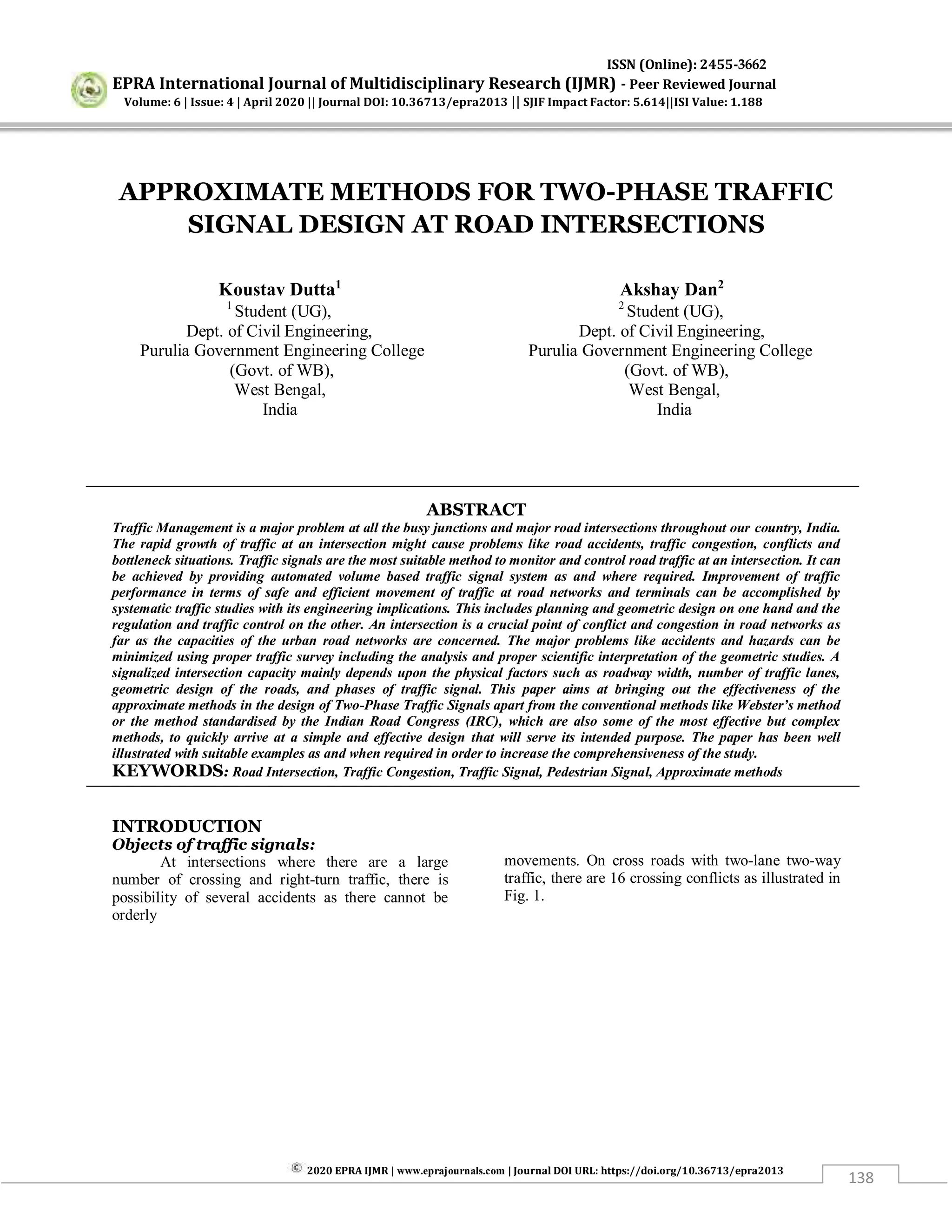 Approximate methods for traffic signal design | PDF
