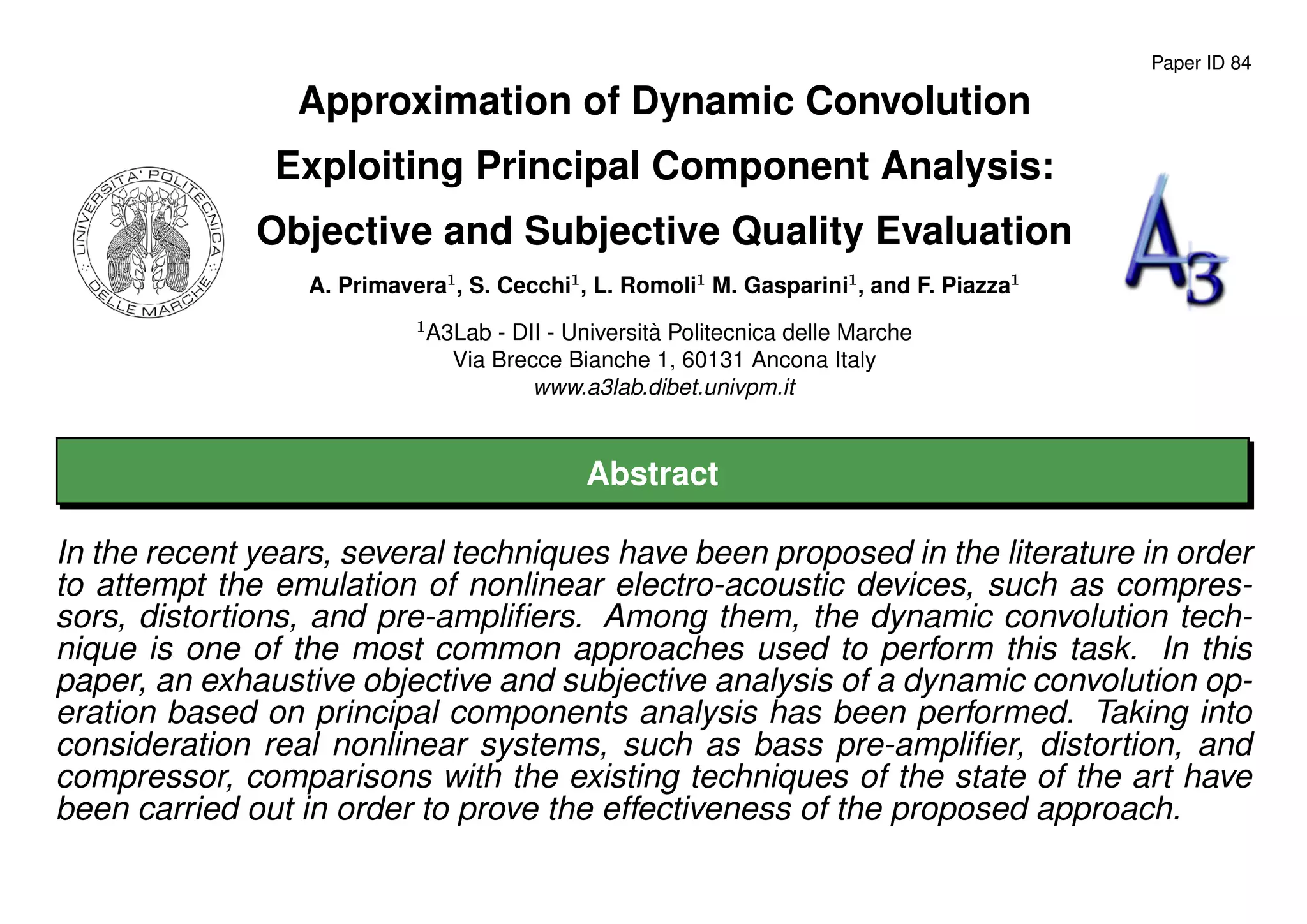 Approximation Of Dynamic Convolution Exploiting Principal Component Analysis Objective And