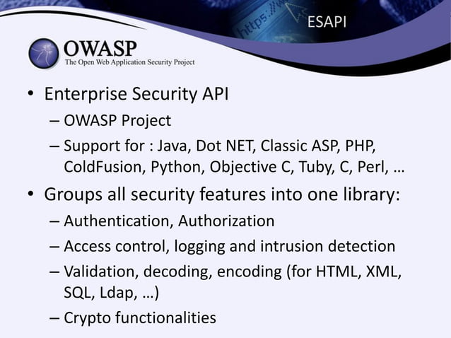 Development Security Framework based on Owasp Esapi for JSF2.0 | PPT