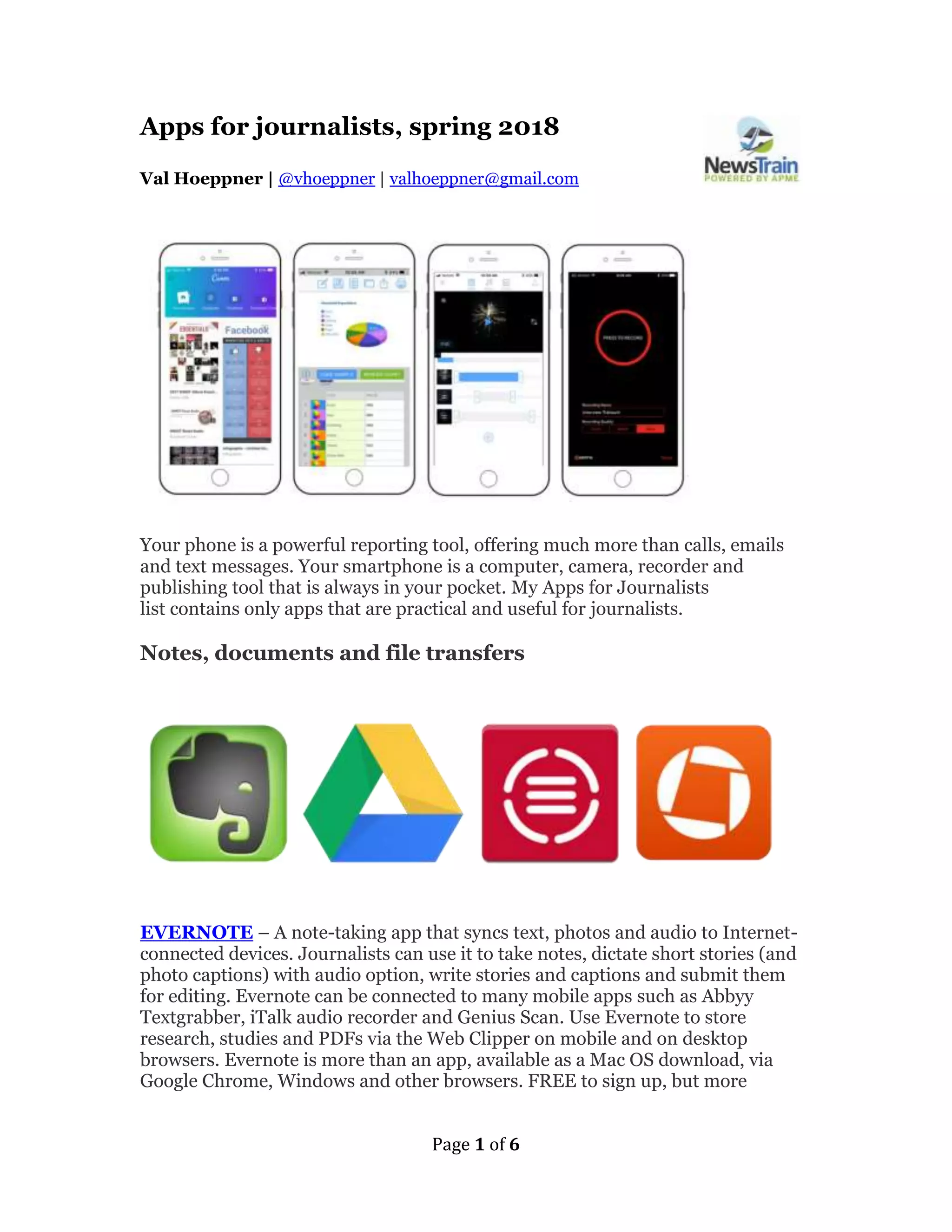 Apps for journalists, spring 2018 - Val Hoeppner - Muncie NewsTrain - 3 ...