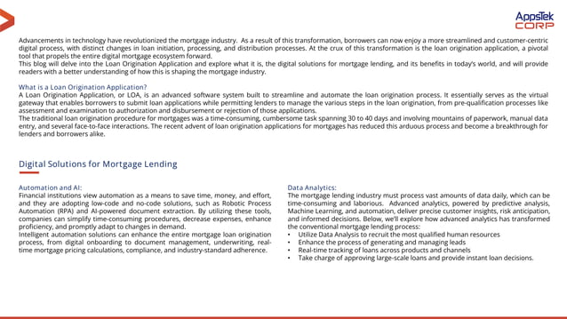 The Digital Lending Loan Origination Application | AppsTek Corp | PPT