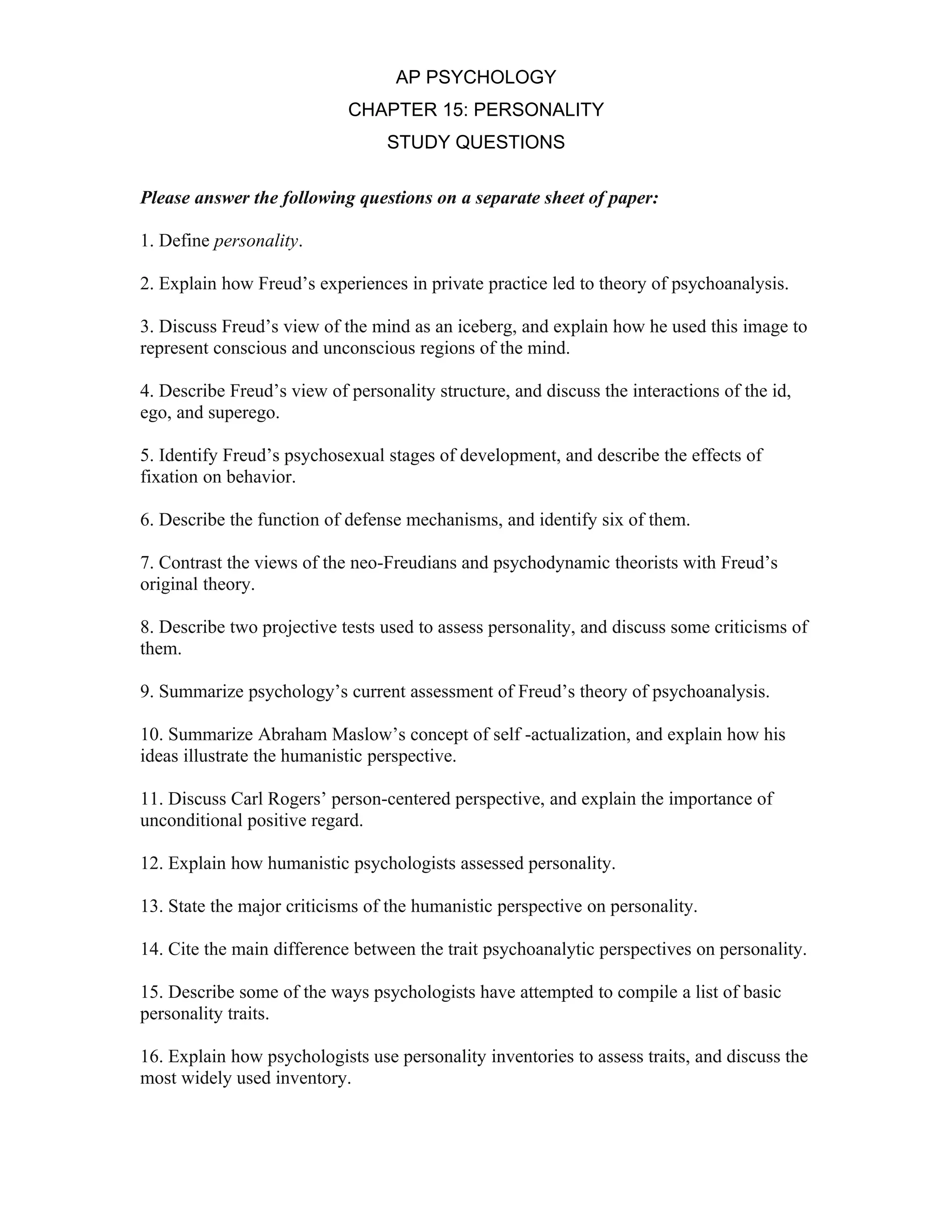 Ap psych chapter 15 study questions | DOC