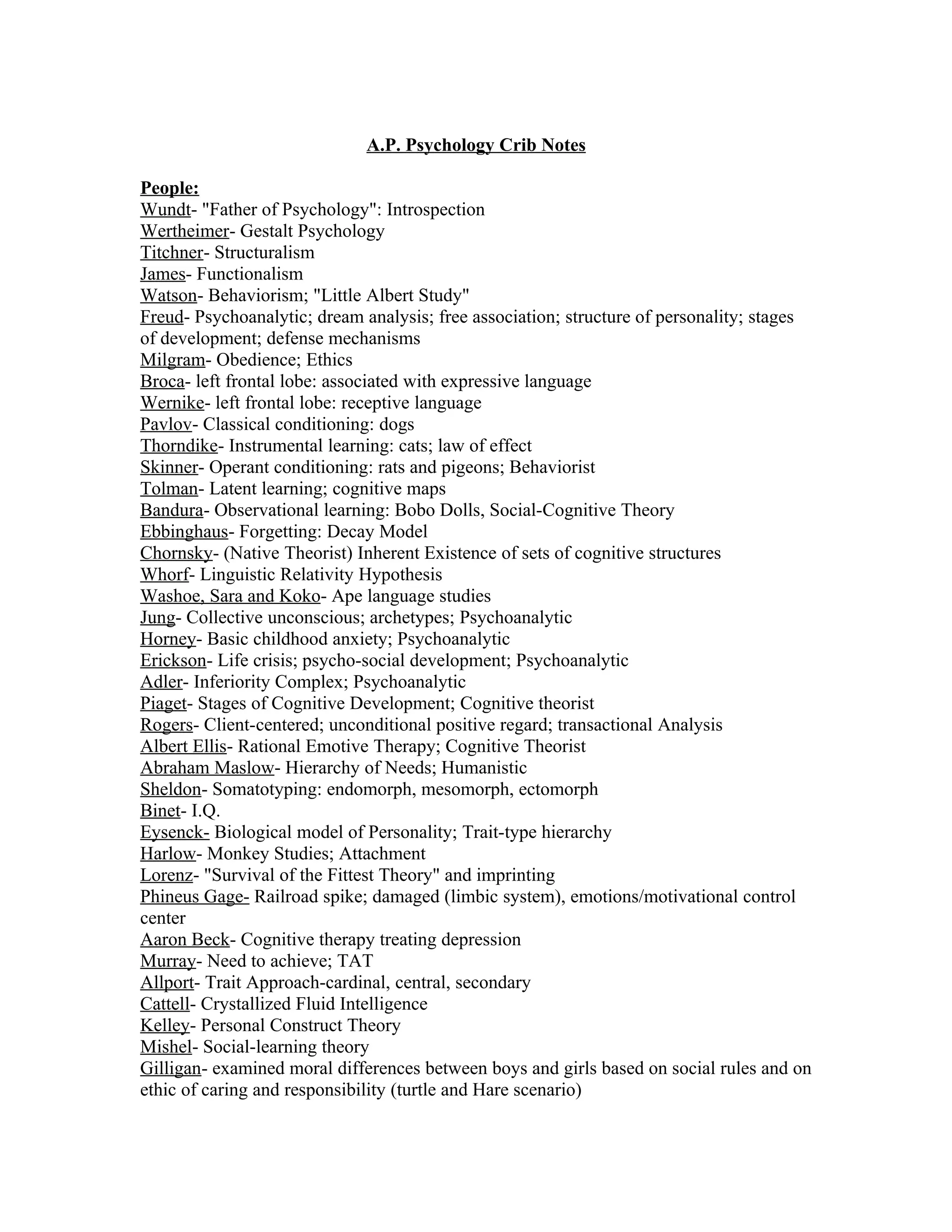 Ap psych exam crib notes | DOC