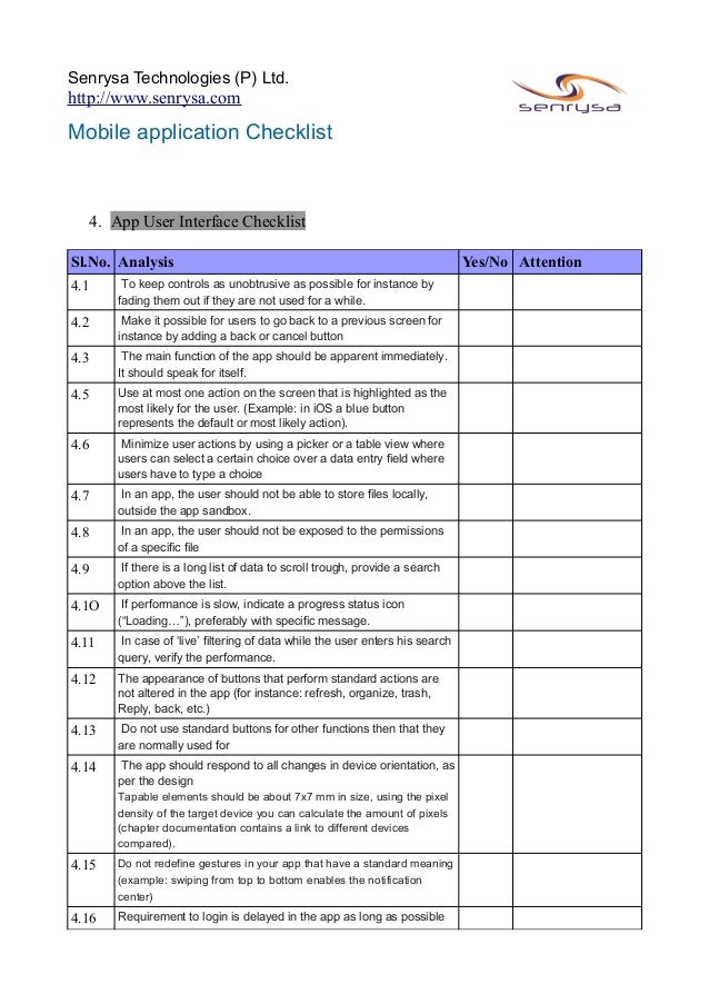 Mobile Application Checklist