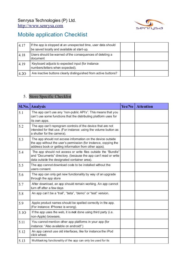 Mobile Application Checklist