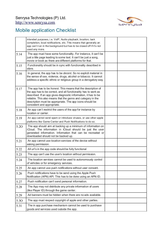 Mobile Application Checklist