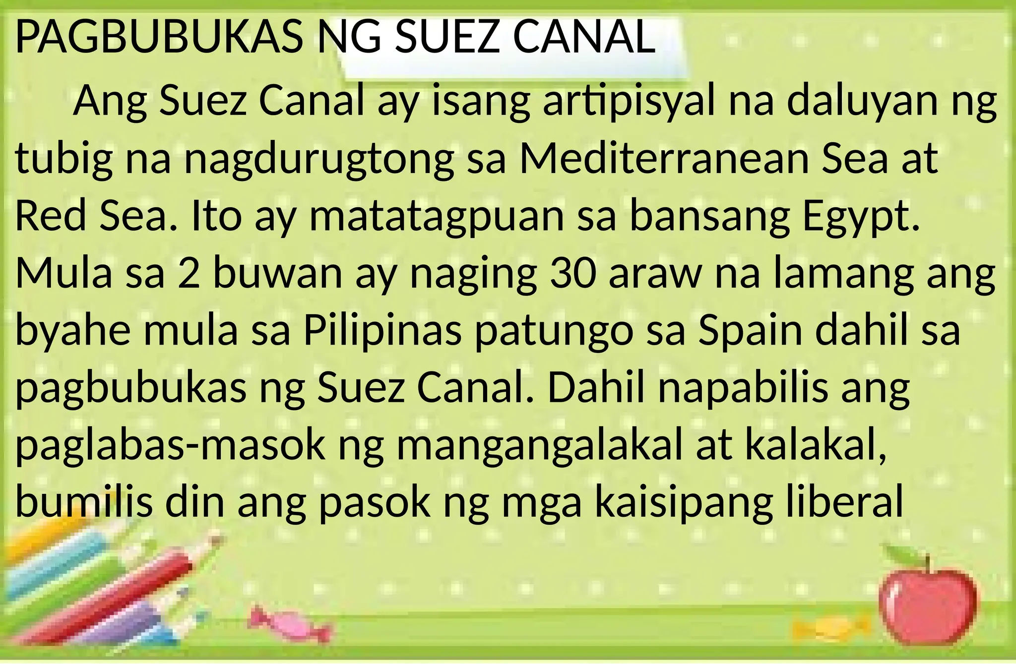 Pagbubuas ng Suez Canal - ARaling Panlipunan 6 | PPTX