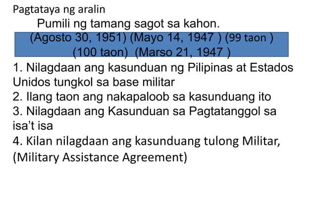 Ugnayang Pilipino-Amerikano at Kasunduang Militar | PPT