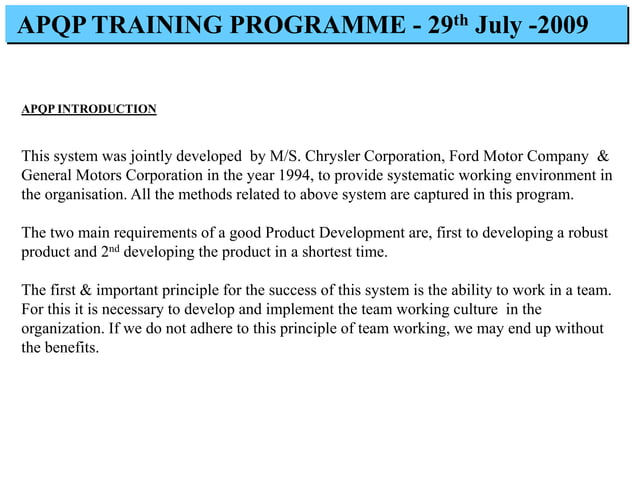 Apqp training presentation | PPT
