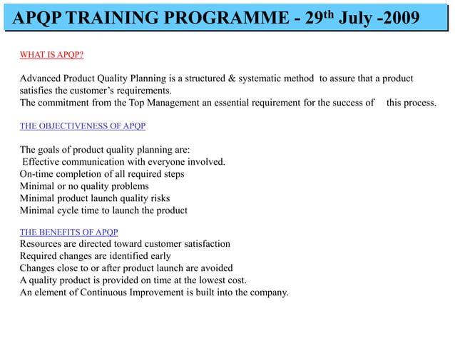 Apqp training presentation | PPT