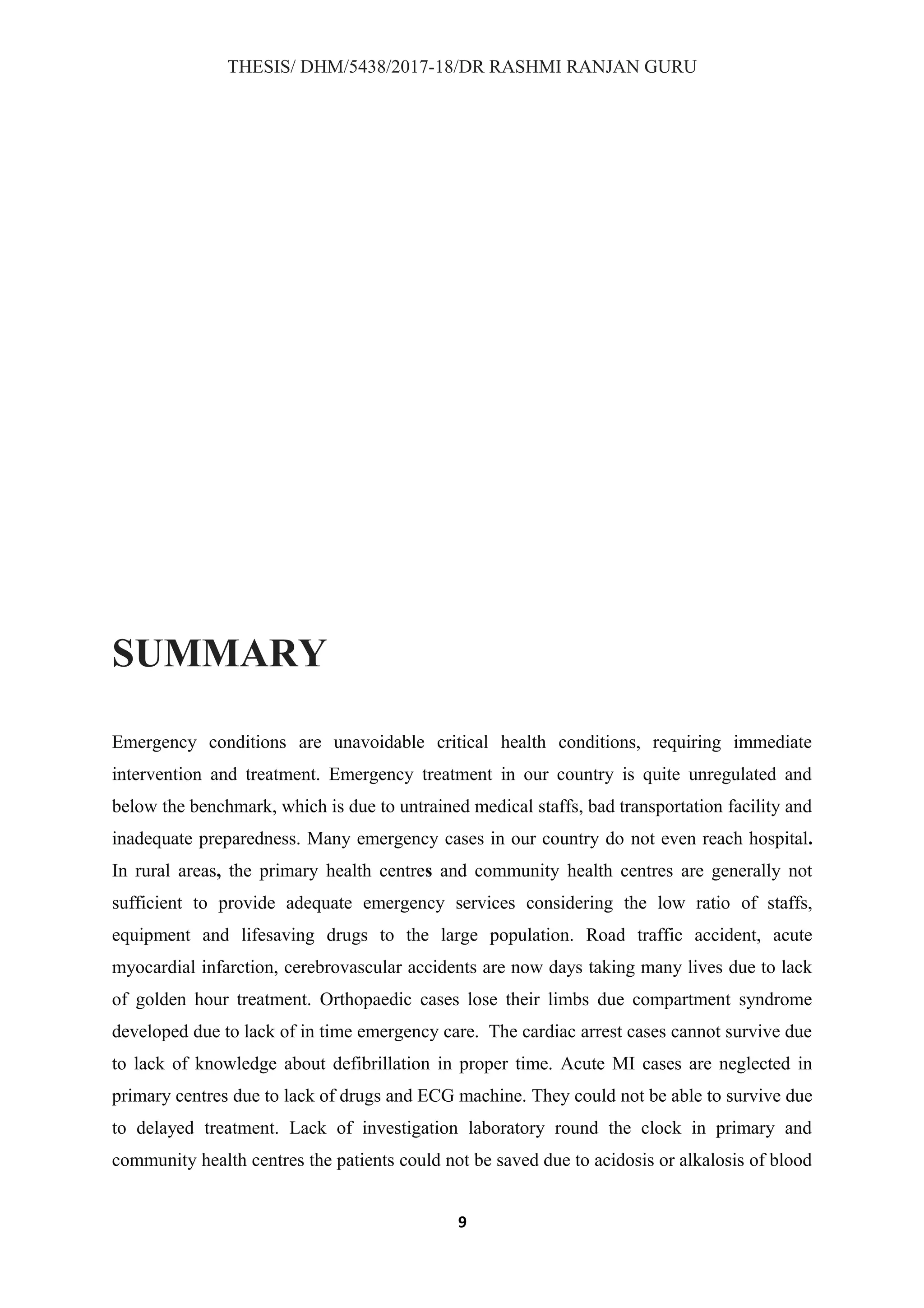 TO STUDY PATTERN OF EMERGENCY CASES COMING TO HOSPITAL SO AS TO IMPROVE ...