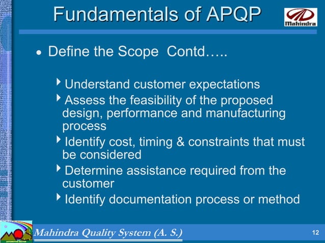 Apqp fundamentals | PPT | Automotive Industry | Industries