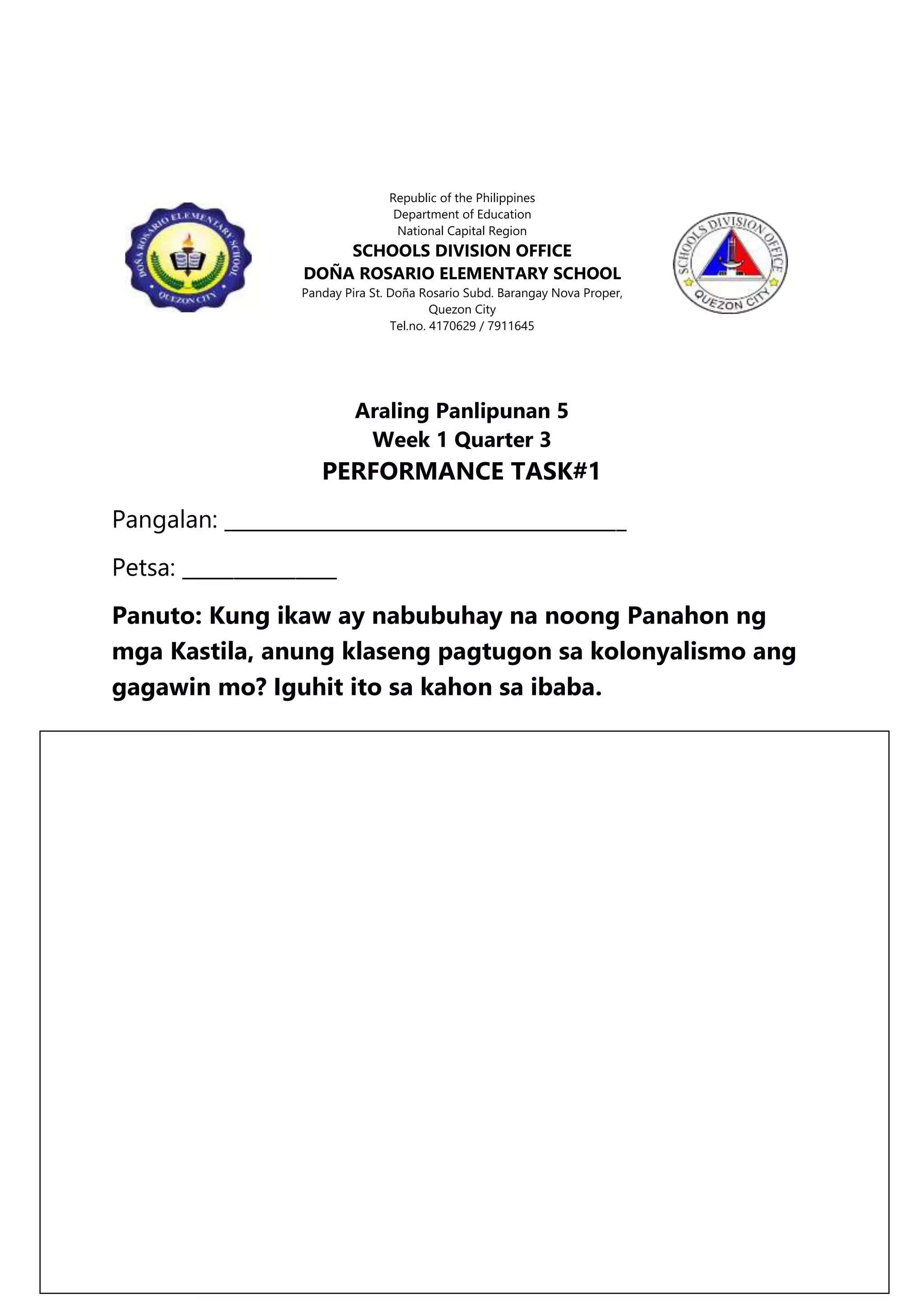 AP_QTR 3 WEEK _1 worksheet and Performance task_pagtugon ng mga pilipino sa kolonyalismo.docx