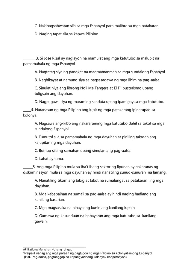 AP_QTR 3 WEEK _1 worksheet and Performance task_pagtugon ng mga pilipino sa kolonyalismo.docx
