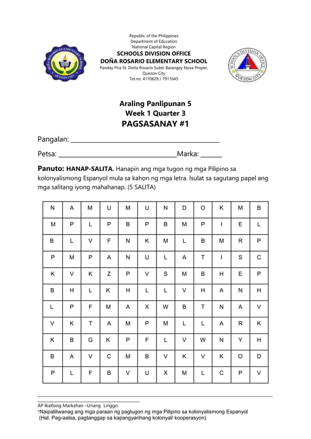 AP_QTR 3 WEEK _1 worksheet and Performance task_pagtugon ng mga ...