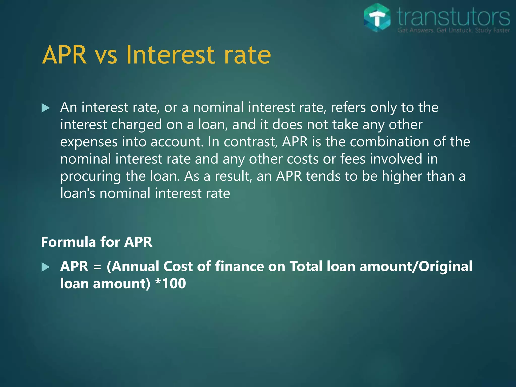 Annual Percentage Rate (APR) | Accounting | PPTX | Interest Rates | Economy