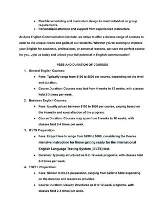 APRA ENGLISH COMMUNICATION INSTITUTE KANNUR | PDF