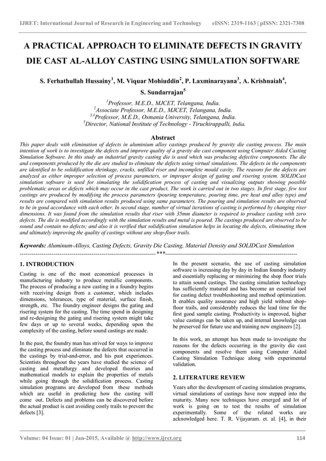 A practical approach to eliminate defects in gravity die cast al alloy casting using simulation ...