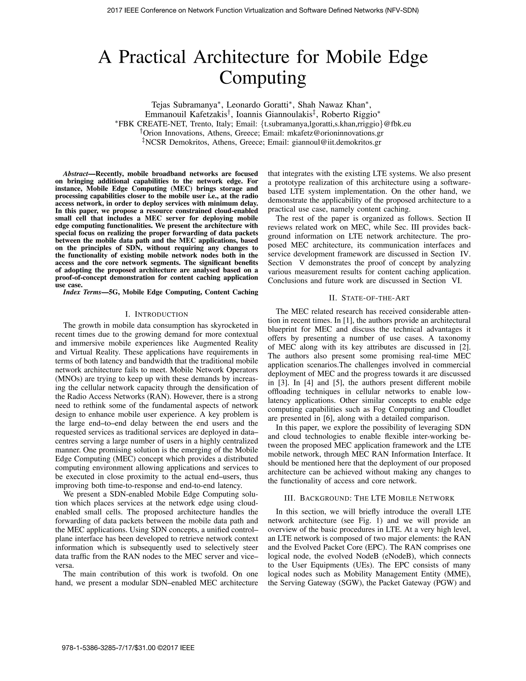 A Practical Architecture For Mobile Edge Computing Pdf