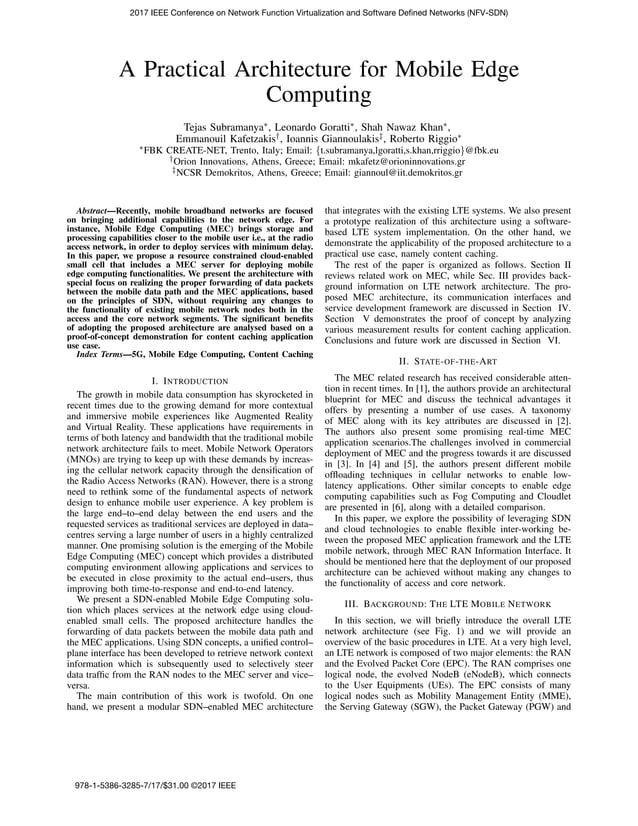 A Practical Architecture For Mobile Edge Computing Pdf Internet