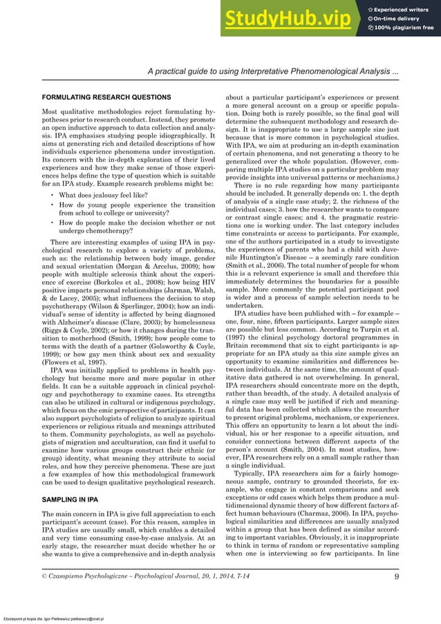 A practical guide to using Interpretative Phenomenological Analysis in ...