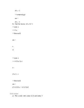 A practical work of matlab | PDF