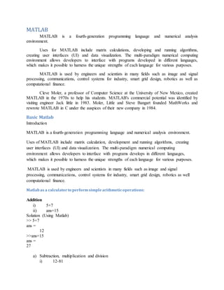 A practical work of matlab | PDF