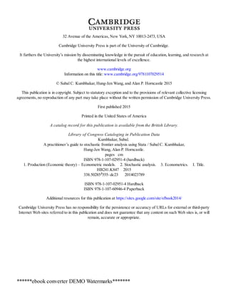 A practitioners guide to stochastic frontier analysis using stata-kumbhakar | PDF