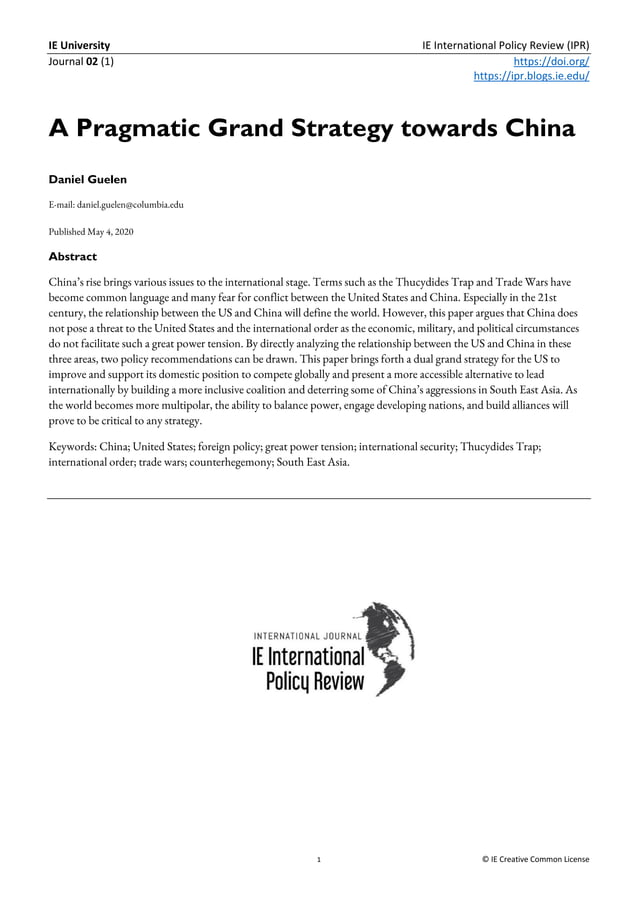 A Pragmatic Grand Strategy towards China | PDF