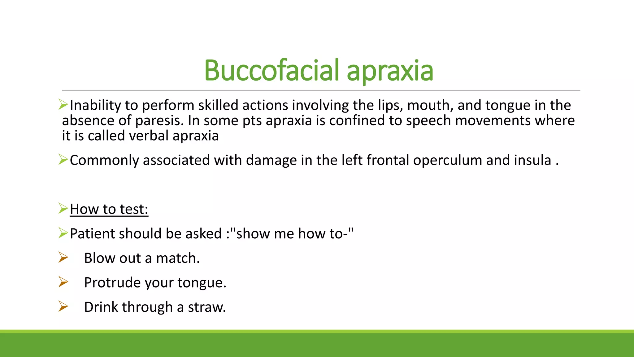 Apraxia examination and evaluation | PPTX