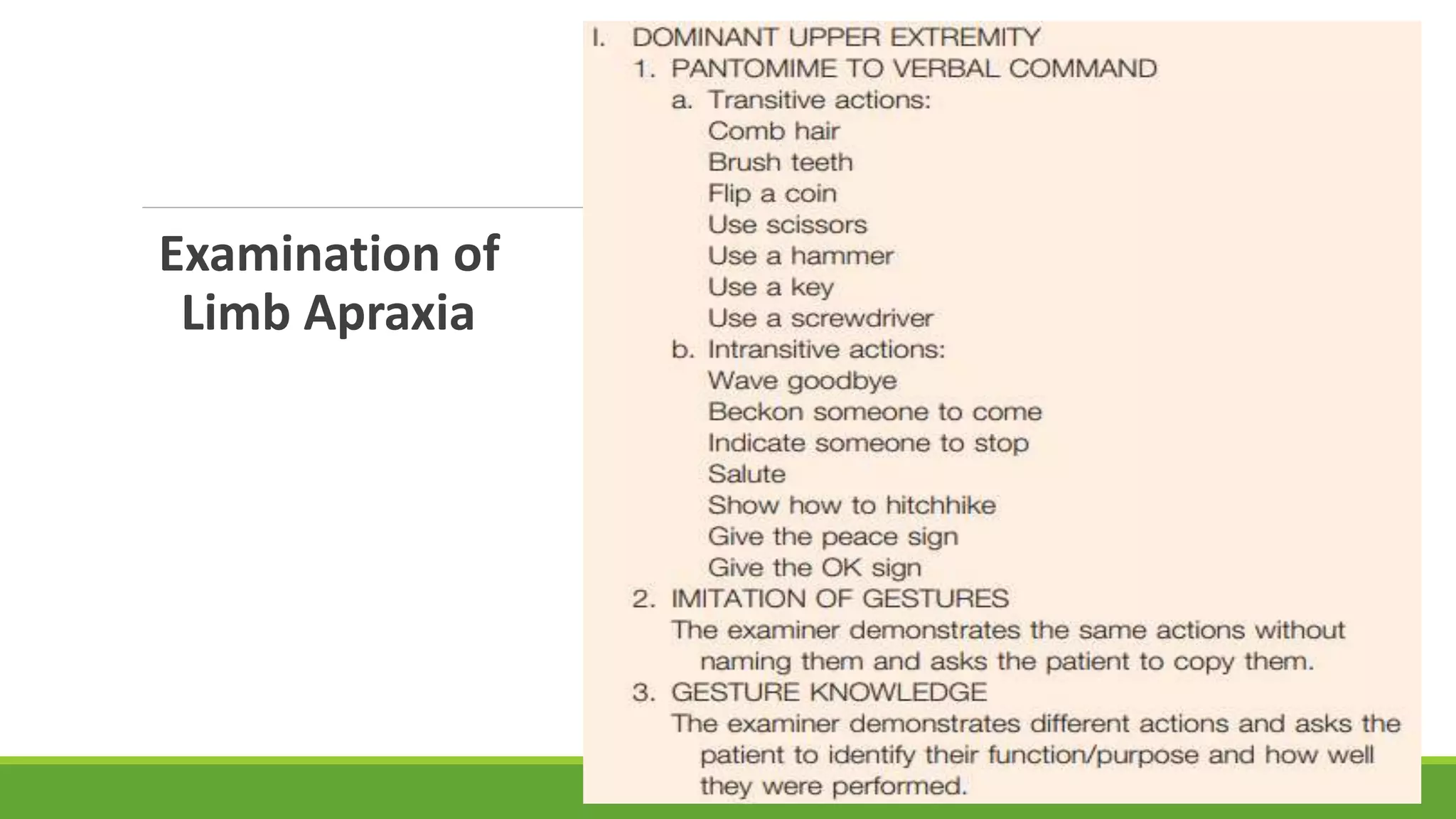 Apraxia examination and evaluation | PPTX