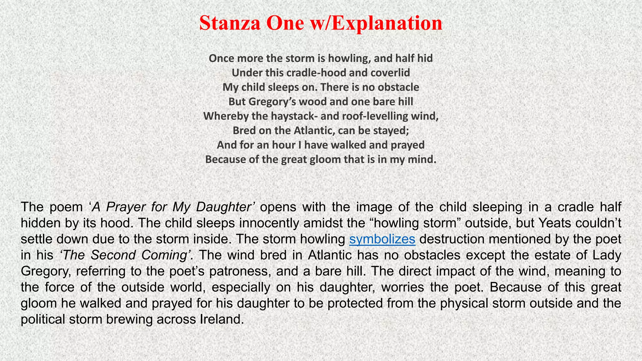 A prayer for my daughter by w. b. yeats | PPT