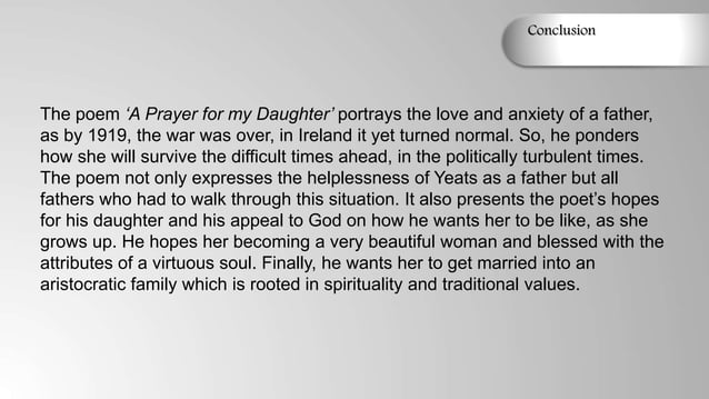 A prayer for my daughter by w. b. yeats | PPT