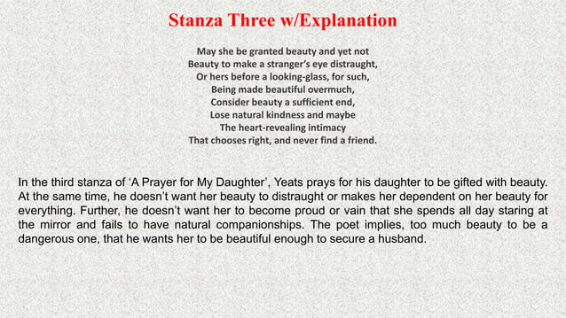 A prayer for my daughter by w. b. yeats | PPT