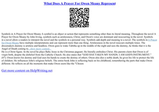 A Prayer For Owen Meany Analysis | PPT
