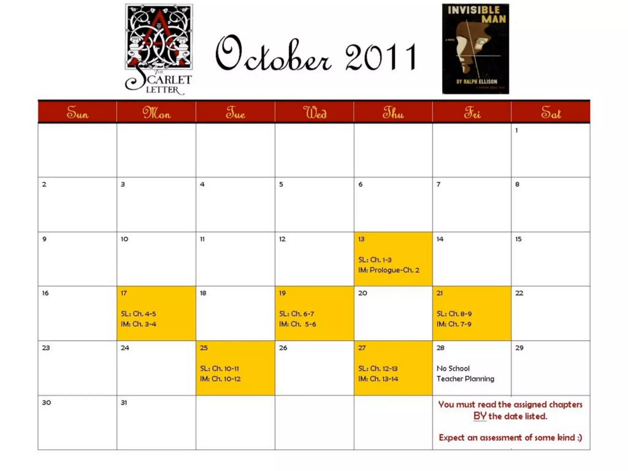 Ap reading schedule | KEY