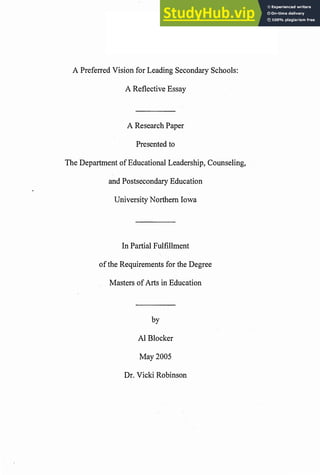 A Preferred Vision For Leading Secondary Schools A Reflective Essay | PDF