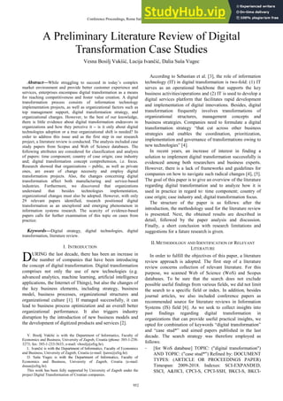 A Preliminary Literature Review Of Digital Transformation Case Studies | PDF