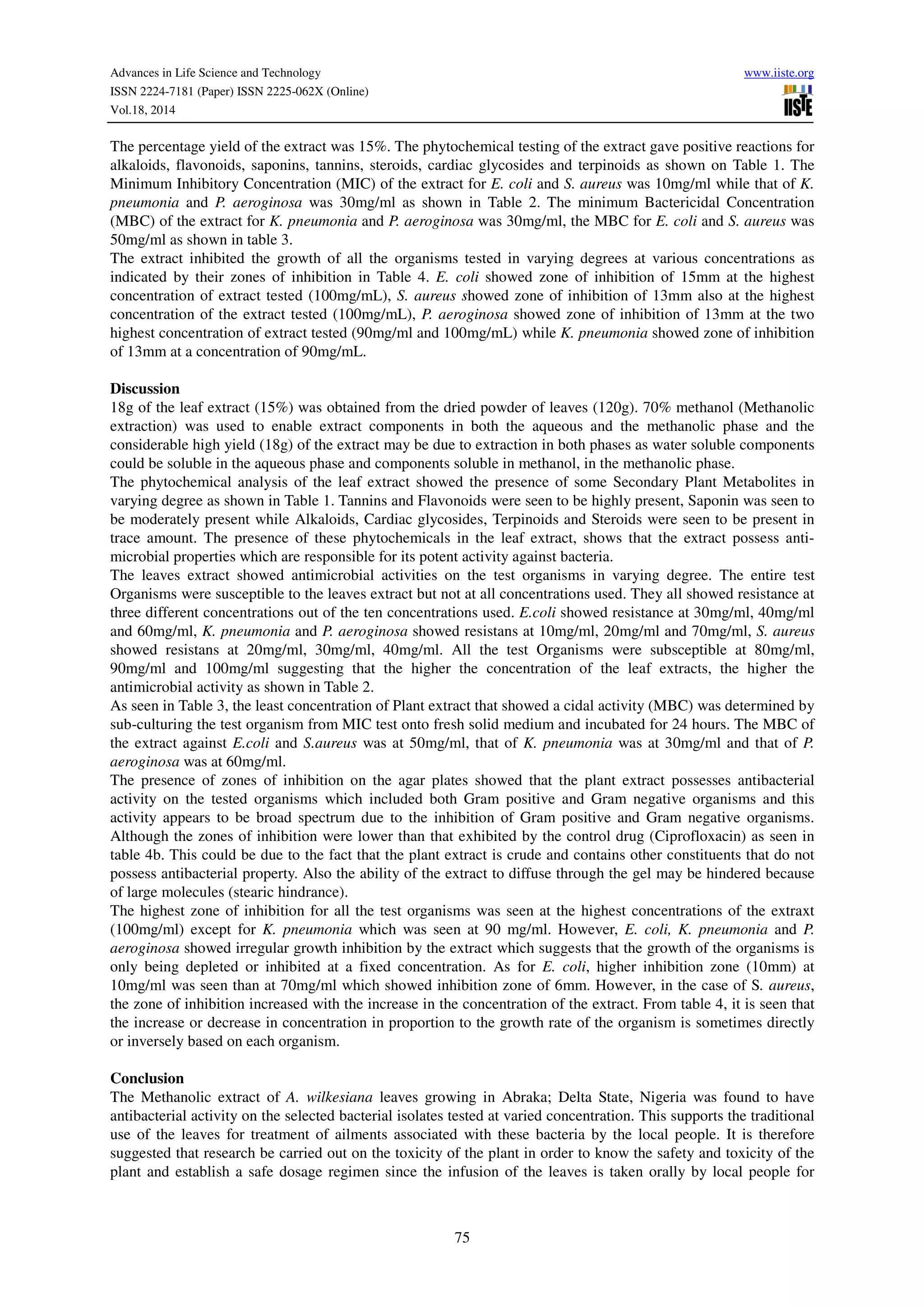 A preliminary study on antibacterial efficacy of the methanolic | PDF