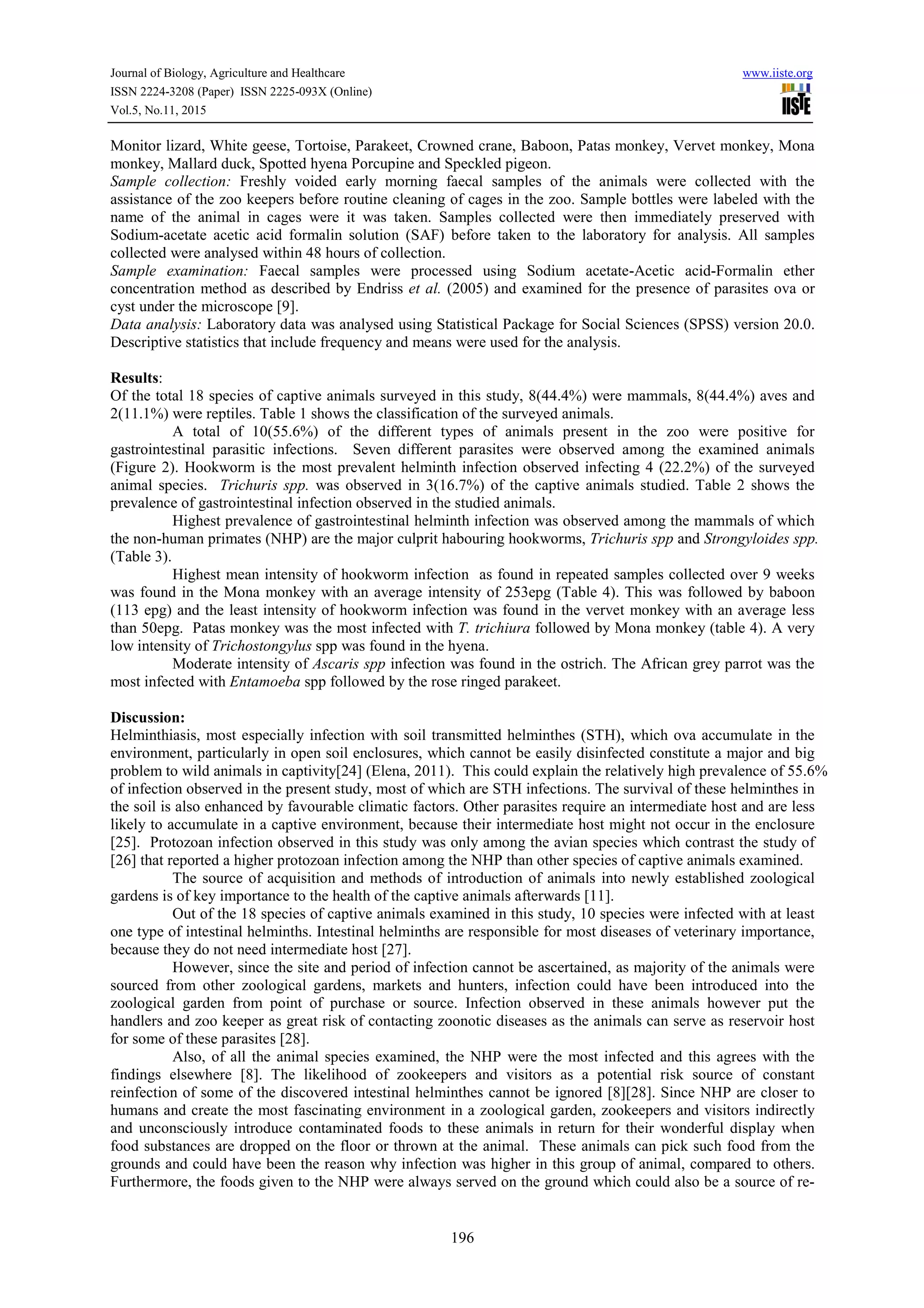 A preliminary survey of gastrointestinal parasites of animals in | PDF
