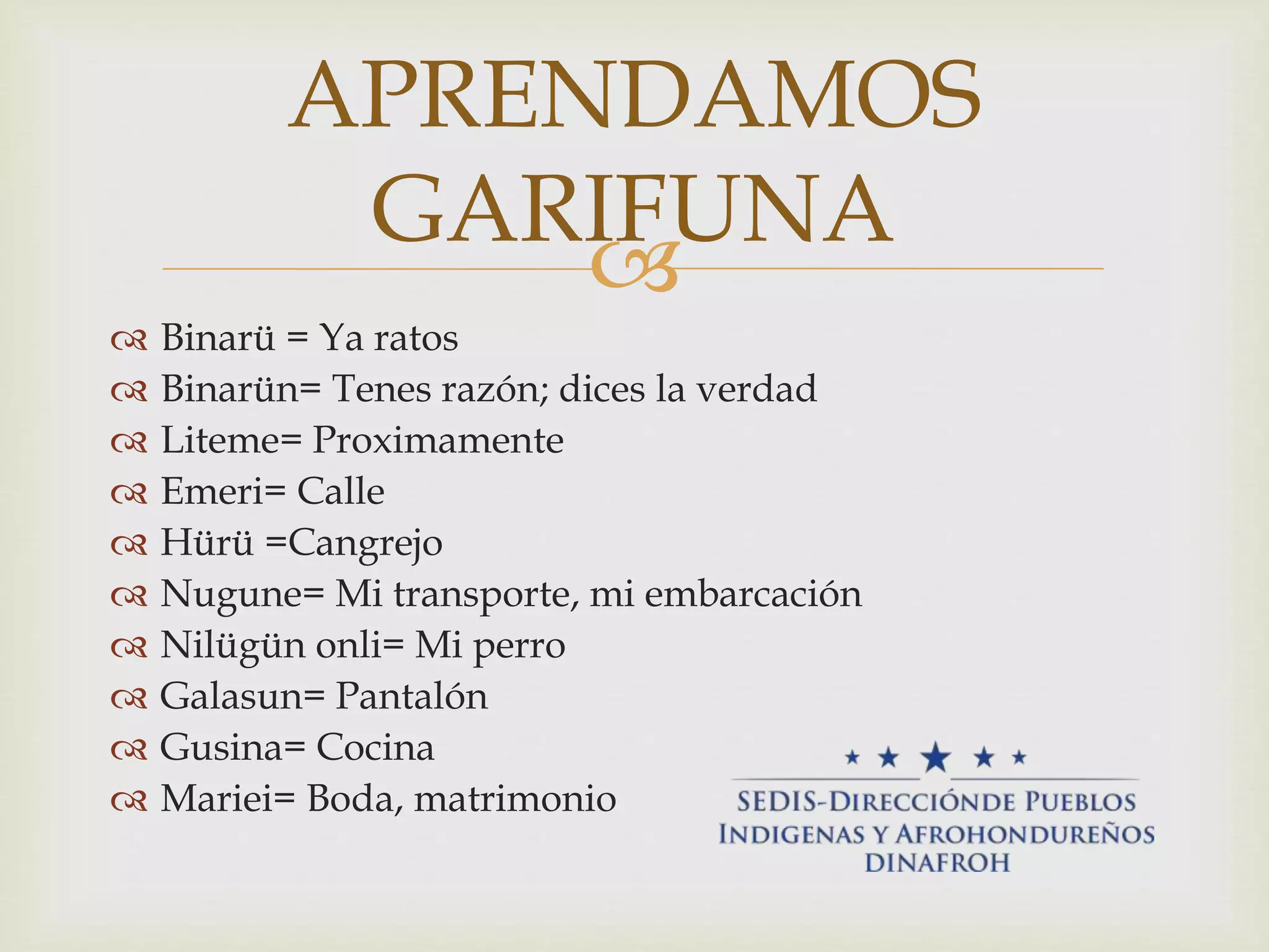 Aprendamos garífuna 28deoctubre | PPTX