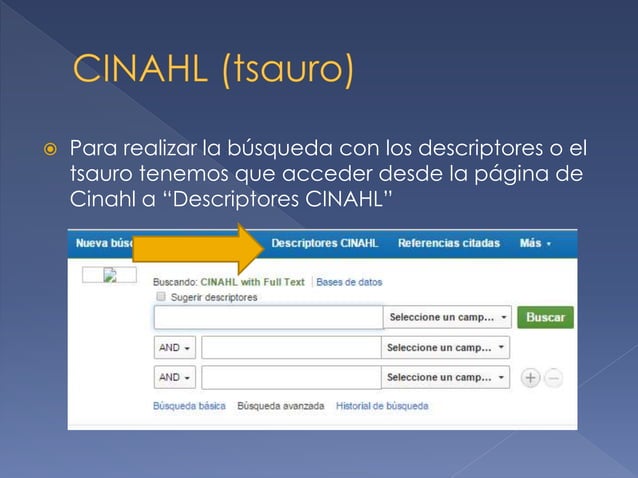 Aprendiendo a trabajar con cinahl y sport discus | PPT