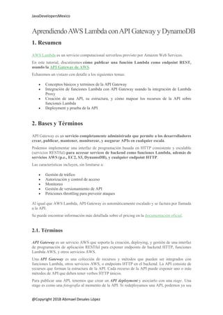 Aprendiendo AWS Lambda con API Gateway y DynamoDB | PDF